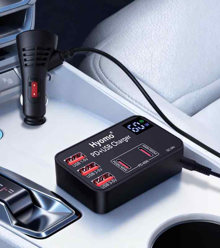【超Miniサイズ 2025新型】シガーソケット車載充電器 PD45W/PPS対応 急速 総60W 5台同時充電可能 LEDデジタル画面表示 12/24V車対応 Type-C *2 USB-C*3 急速充電 コンパクト スマートフォン iP...