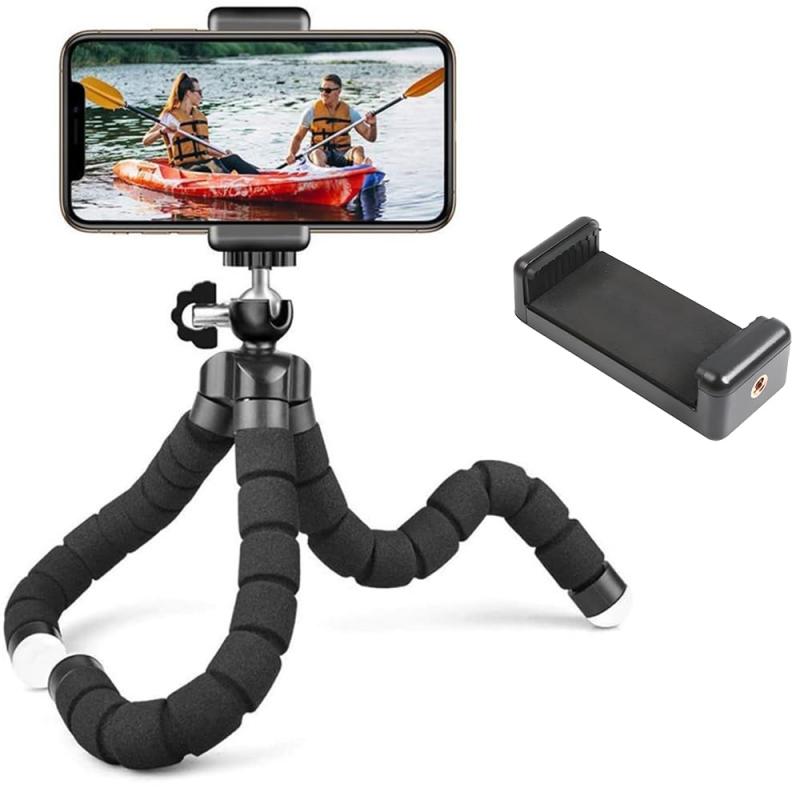 HorizonMega スマホ 三脚 くねくね ミニ三脚 360°回転 18cm 対応幅6.2～10.2cm 1/4インチネジ対応 ブラック【コスパ抜群のフレキシブル三脚】ミニ三脚は動画撮影や自撮り、ポートレート写真、Vlogなど幅広く活躍...