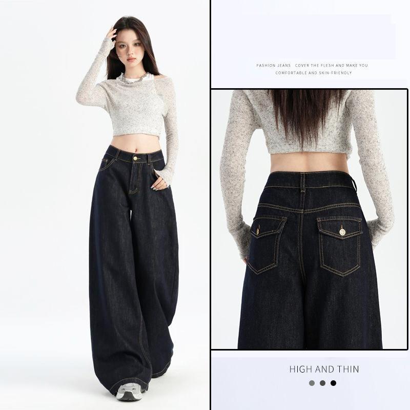 ・カテゴリ: デニムパンツ・素材: 綿95%以上・スタイル: ストリート系、欧米風・丈: フルレングス・ウエスト: ハイウエスト・厚み: 普通・デザイン: ボタン・シルエット: ワイド・カラー展開: ダークブルー・サイズ展開: XS、S、M...