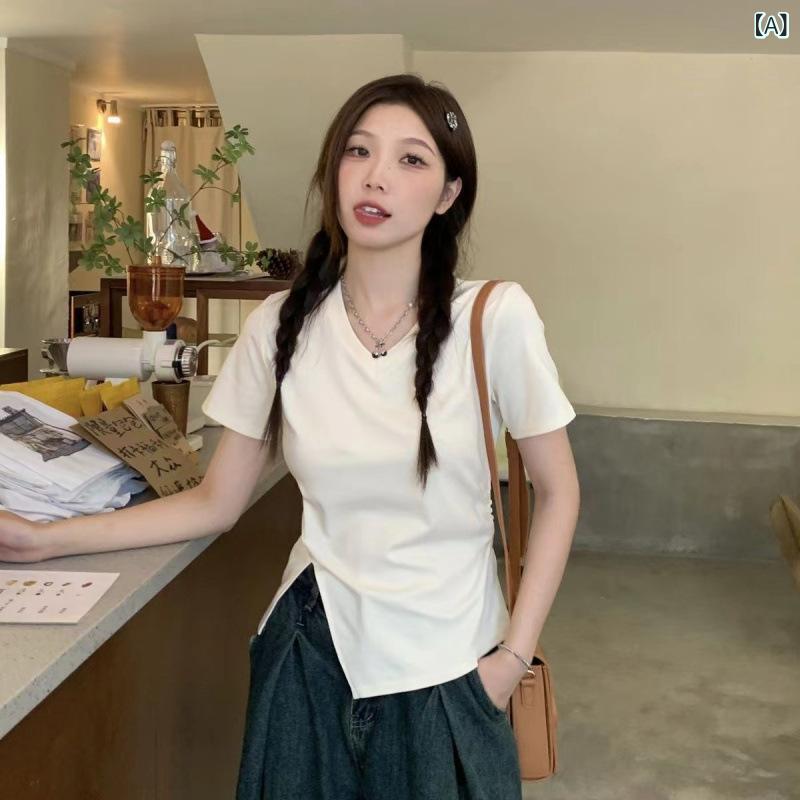 ・カテゴリ: Tシャツ・主な素材: 綿90%以上95%未満・柄: バイカラー・スタイル: プルオーバー、アーバンスタイル、快適カジュアル・袖丈: 半袖・シルエット: 不規則・着丈: 標準丈（50cm超65cm以下）・ネックライン: Vネック...