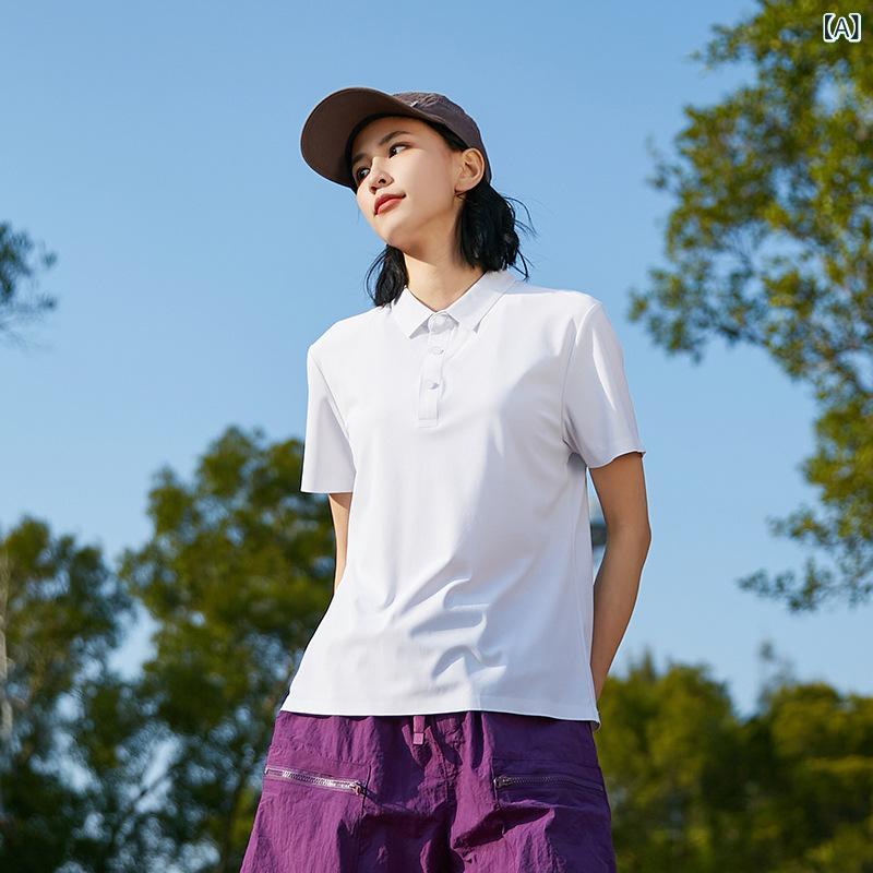 ・カテゴリ: POLOシャツ・柄: 無地・スタイル: スポーツカジュアル・ネックライン: POLO襟・袖丈: 半袖・素材: ナイロン、ポリウレタン・機能: 紫外線カット（UPF50+）・カラー展開: ホワイト（レディース）、ブラック（レディ...