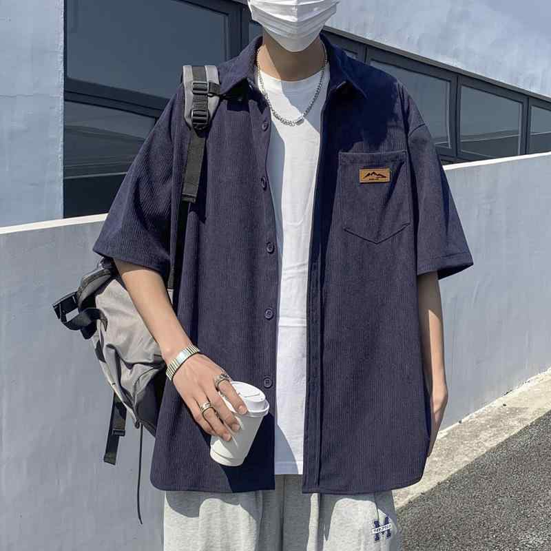 シャツ メンズ 半袖 コーデュロイ カジュアル 無地 ルーズ ビッグシルエット おしゃれ ワッペン 春夏 普段使い 通勤 通学 トップス 羽織り アメカジ 襟付き 前開き・素材: 化繊混紡・素材機能: 免アイロン・生地の番手: 20番手・ス...