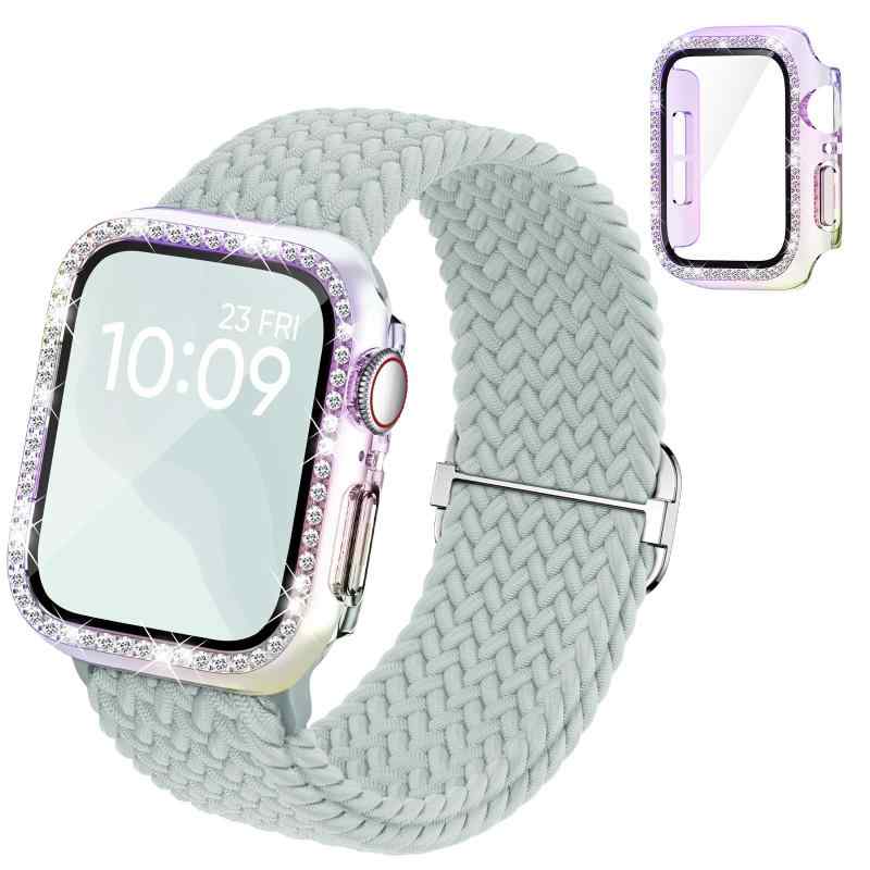 コンパチブル Apple Watchと互換性のあるバンド 編みナイロン製アップルウォッチ バンド Apple Watch キラキラ カバー付き 互換用のiWatch Band 40mm 41mm 44mm 45mm 46mm 42mmケース...