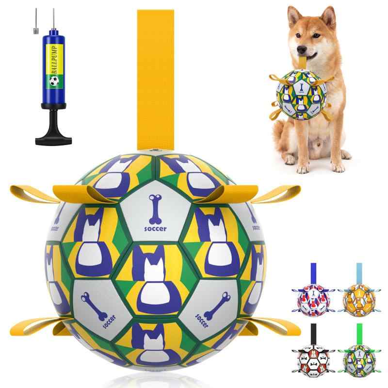 COSOWO 犬用ボール 犬 おもちゃ サッカーボール 安全安心 TPU素材 頑丈 引っ張り 嚙みおもちゃ 投げるおもちゃ 運動不足解消 嚙み癖解消 エアポンプ付き 15cm