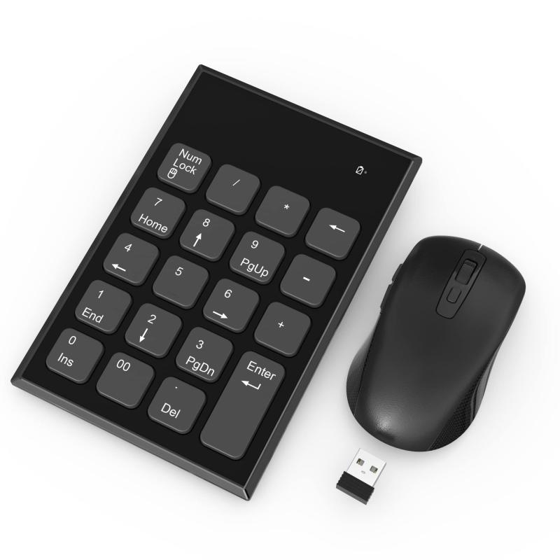 ワイヤレステンキーマウスセット 2.4Ghz 無線テンキーと800|1200|1600DPI調整 無線マウスセット ただ一つのUSBレシーバー付き ナンバーパッド 小型 数字キーボード【2.4GHz USBレシバーワイヤレス伝送】安定した通...
