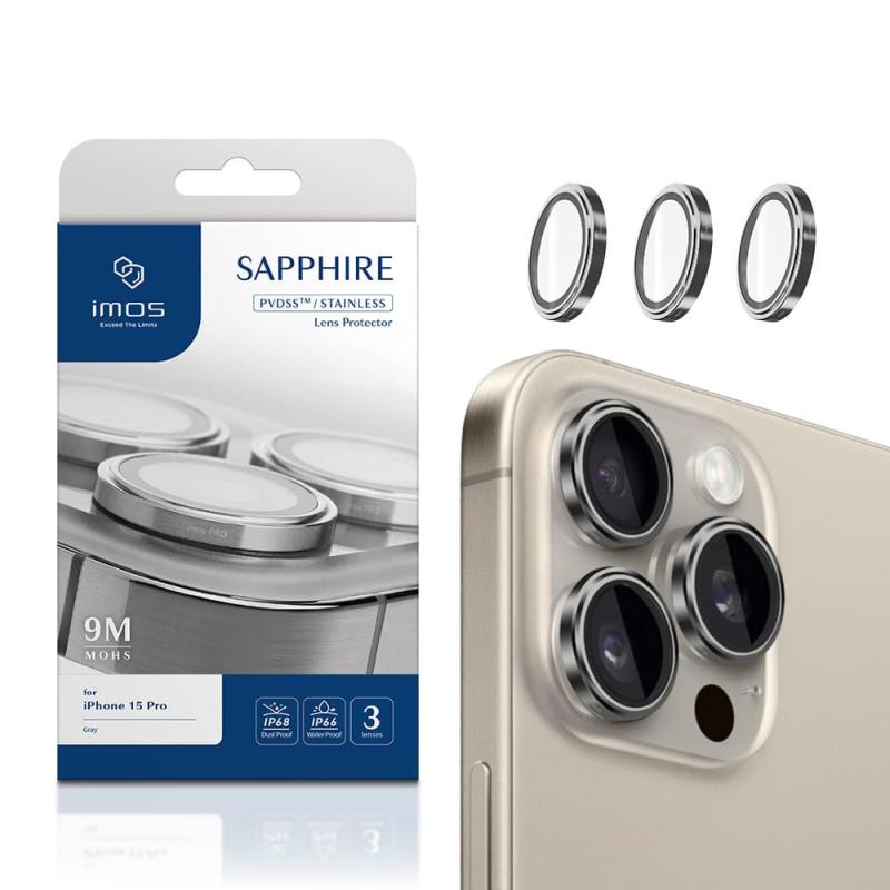 【imos】に適合するiPhone 15 Pro カメラレンズフィルム カメラ保護, 9Hハイクオリティサファイア光学ガラス、耐傷、高透過率、貼りやすい【ハイビジョン透過率】高硬度サファイア光学ガラス、9M級耐スクラッチ性、耐摩耗、高透過率...