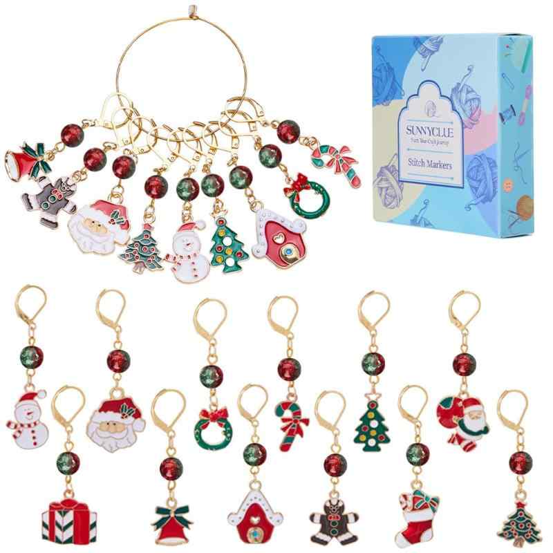 SUNNYCLUE　24個12種　クリスマス　チャーム　サンタクロース　エナメル　チャーム　クリスマス　プレゼント　パーツ　クリスマスツリー　カニカン　ステッチ　マーカー　チャーム　雪の1ボックス1ループ24個ステッチマーカー: すべてのか...