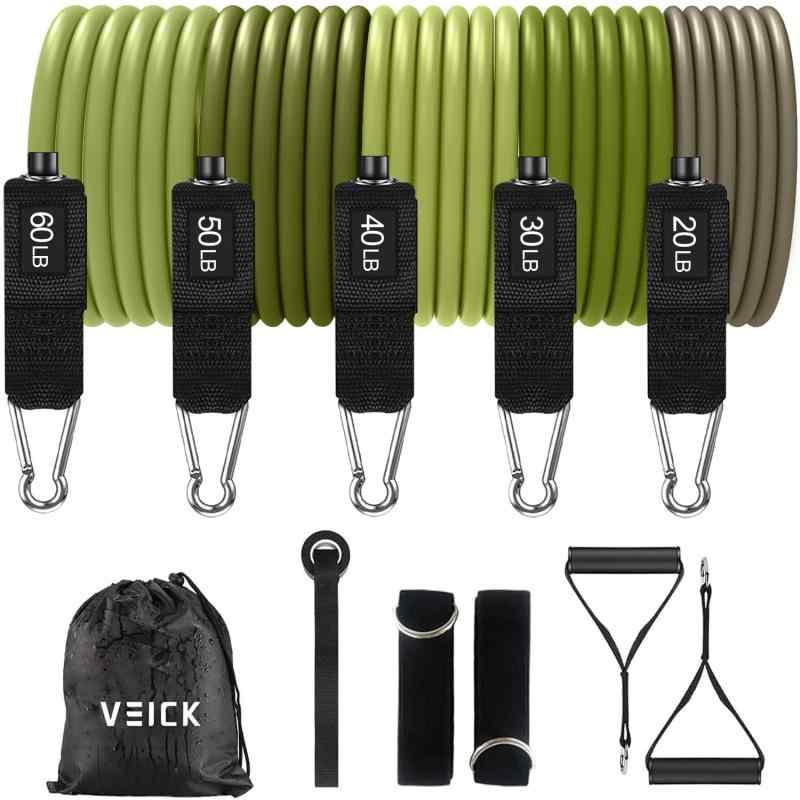 VEICK (ベイック) トレーニングチューブ チューブトレーニング 強度別5本セット エクササイズバンド フィットネスチューブ 自宅筋トレチューブ 説明書・収納袋付き調節可能な抵抗バンド、最大150ポンド相当 - 長さ48インチのカラーエ...