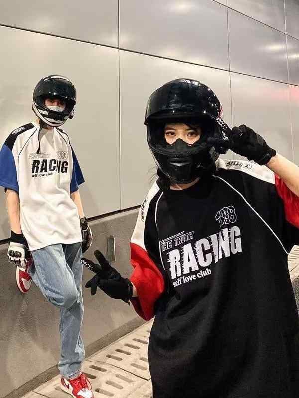 Tシャツ メンズ レディース 半袖 カットソー アメリカン ヴィンテージ風 切り替え 重厚感 レースカー バイク服 ストリート系 カジュアル 春夏・カテゴリ: Tシャツ・スタイル: 美式復古・主な素材: 綿90%・柄: 字母、動物图案・シル...