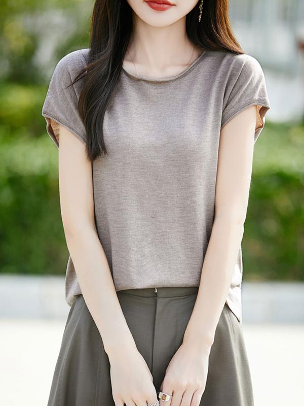 Tシャツ レディース 半袖 クルーネック 再生繊維 シルク ニット 薄手 無地 カジュアル トップス 通勤 通学 普段使い オールシーズン・素材: リヨセル・袖丈: 半袖・シルエット: ルーズフィット・ネックライン: クルーネック・袖の形状...