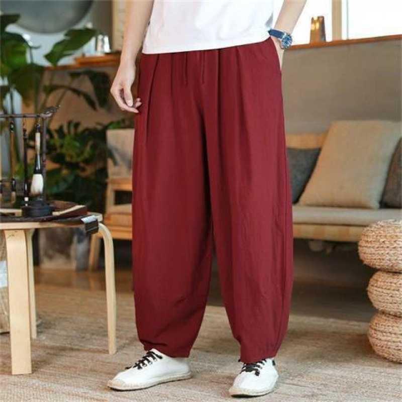 ロングパンツ メンズ カジュアル ワイドパンツ バルーンパンツ 綿麻 中国風 亜麻 居士服 長パンツ オールシーズン ゆったり ストレート 無地 シンプル 普段着・スタイル: 中国風・款式: 灯籠パンツ・パンツ型: ルーズ・パンツ丈: ロン...