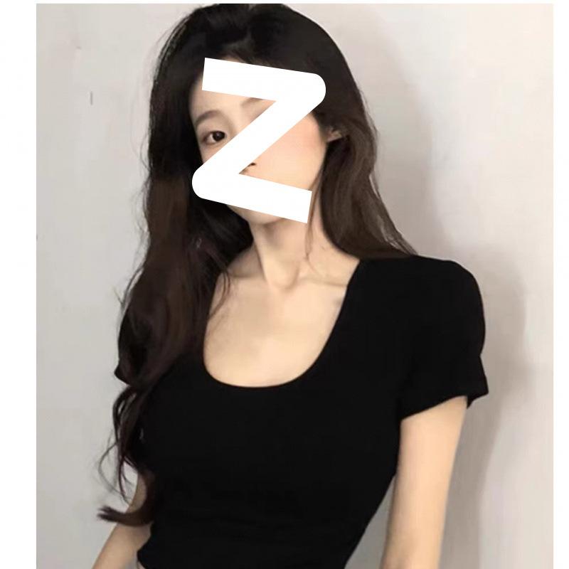 Tシャツ レディース 半袖 ショート丈 Uネック スリムフィット カットソー 黒 セクシー ギャル風 ピュアセクシー インナー カジュアルスタイル シンプル・カテゴリ: Tシャツ ・素材: 綿 ・主素材: 綿 ・副素材: スパンデックス ・...
