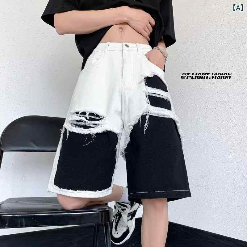 ハーフパンツ メンズ 五分丈 デニム 黒 切り替え ウォッシュ加工 ストレート ゆったり カジュアル アメカジ ストリート 10代・素材: ポリエステル(ポリエステル繊維)60〜70%・パンツ丈: 五分丈・パンツ型: ストレート・伸縮性: ...