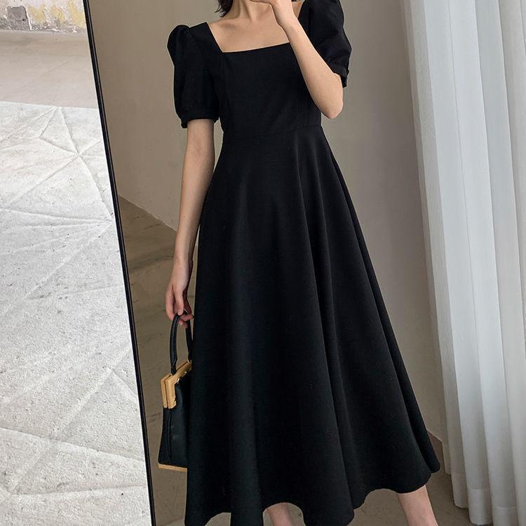 ワンピース レディース 春夏 オフショルダー ミモレ丈 フレア 大人かわいい 定番 黒 ドレス 大きいサイズ・素材: ポリエステル100%・柄: 無地・加工: 切り替え・スタイル: 茶歇・セット内容: 単品・スカート丈: ロング・スカートシ...