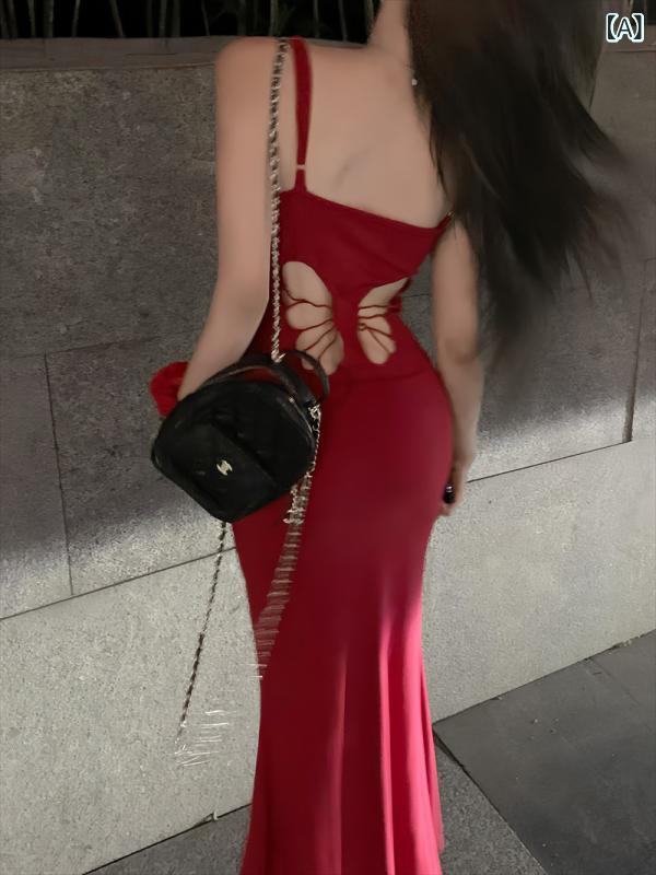 フランス 式の 純粋な セクシー ストラップのお 尻の ワンピースのお 母さんの スカート レディース 夏 蝶の 透かし彫り デザイン 魚の 尾の 長い スカート生地名: ポリエステルパターン: ソリッドカラー出身地: スタイル: スリング...