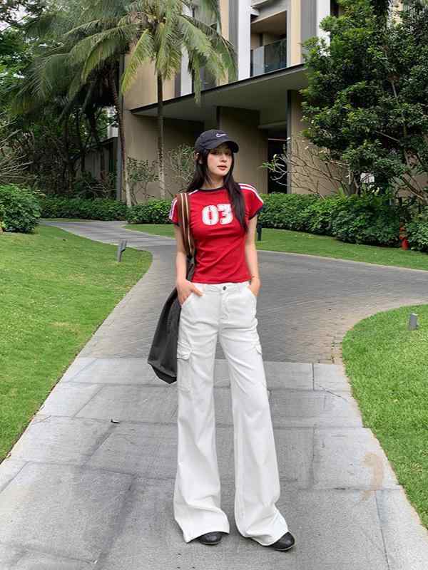 オレンジシルクレディース 服 # レディース 白 新作 スタイルドレープ 作業 服 カジュアル パンツ 夏 アメリカン トレンドスタイルローウエストマイクロフレアジーンズ商品番号: SLKK-V22ブランド: オレンジ色の絹生地名: デニム...