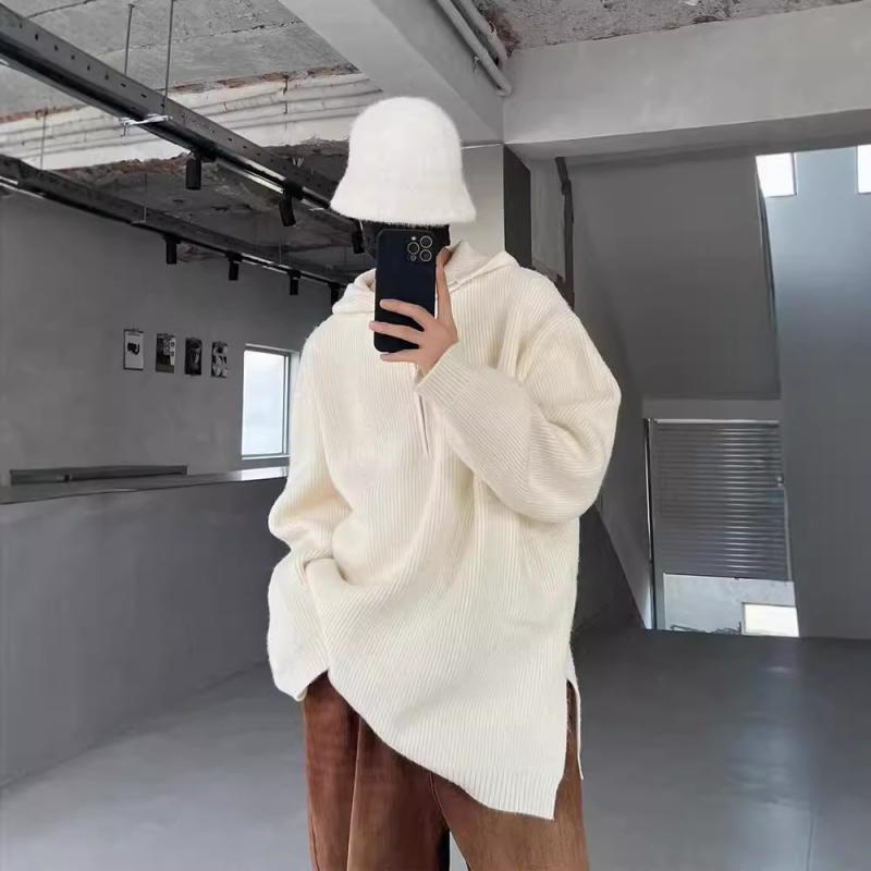 セーター メンズ 長袖 ハーフジップ フード付き トップス 秋冬 ストリート系 オーバーサイズ ゆったり リラックス アメリカンヴィンテージ風 カジュアルアウター・カテゴリ: ニット・スタイル: プルオーバー・シルエット: ゆったり・ネック...