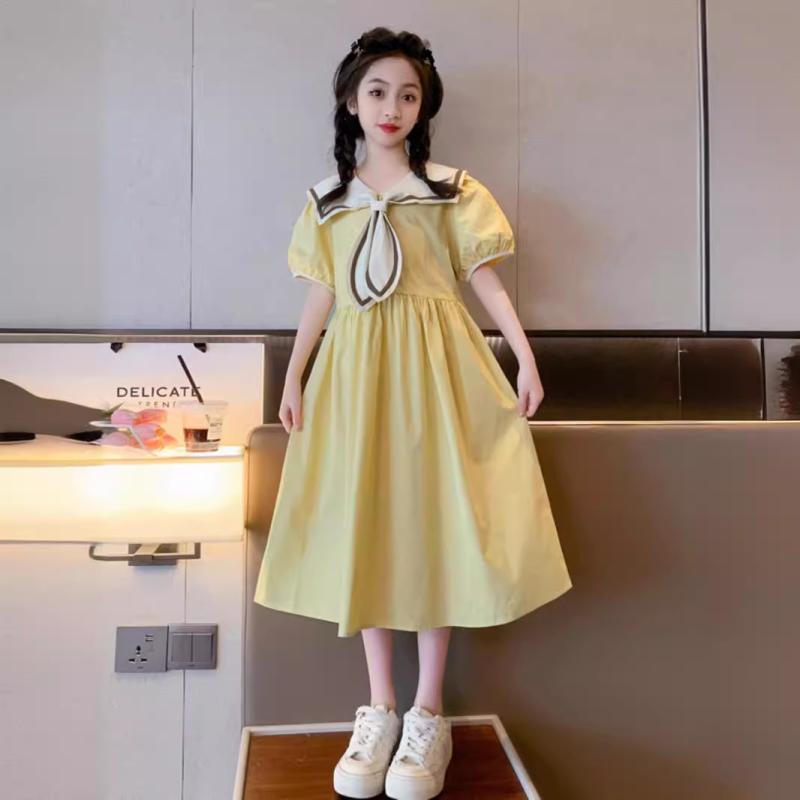 ・カテゴリ: ワンピース・スタイル: 韓国風・対象: ガールズ・適合年齢: 8歳以上、140cm以上・柄: 無地・袖丈: 半袖・デザイン: フリルヘム・カラー展開: イエロー・サイズ展開: 120、130、140、150、160、170
