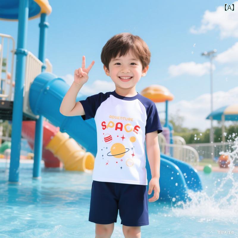 ・カテゴリ: 男児用サンタ・水着・対象年齢: 4-15歳・対象性別: 男児・デザイン: セットアップ、韓国風、無地、キャラクター、和風、高伸縮、ラグランスリーブ、爽やか・生地素材: ポリエステル85%、スパンデックス15%・生地重量: 26...