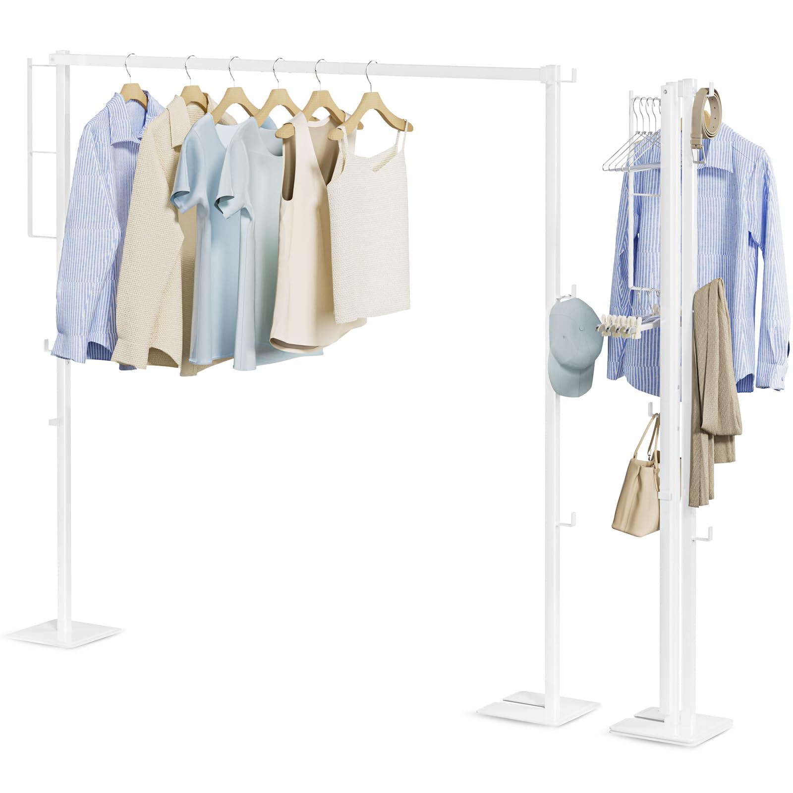 ・省スペースでスッキリ収納、圧迫感ゼロ。折りたたみ式の物干しスタンドは、使わない時に2本のバーを重ねて収納できるため、邪魔になりません。狭い部屋でも場所を取らず便利に使えます。さらに、この室内物干しはシンプルで使いやすく、収納もわずか3秒ほ...