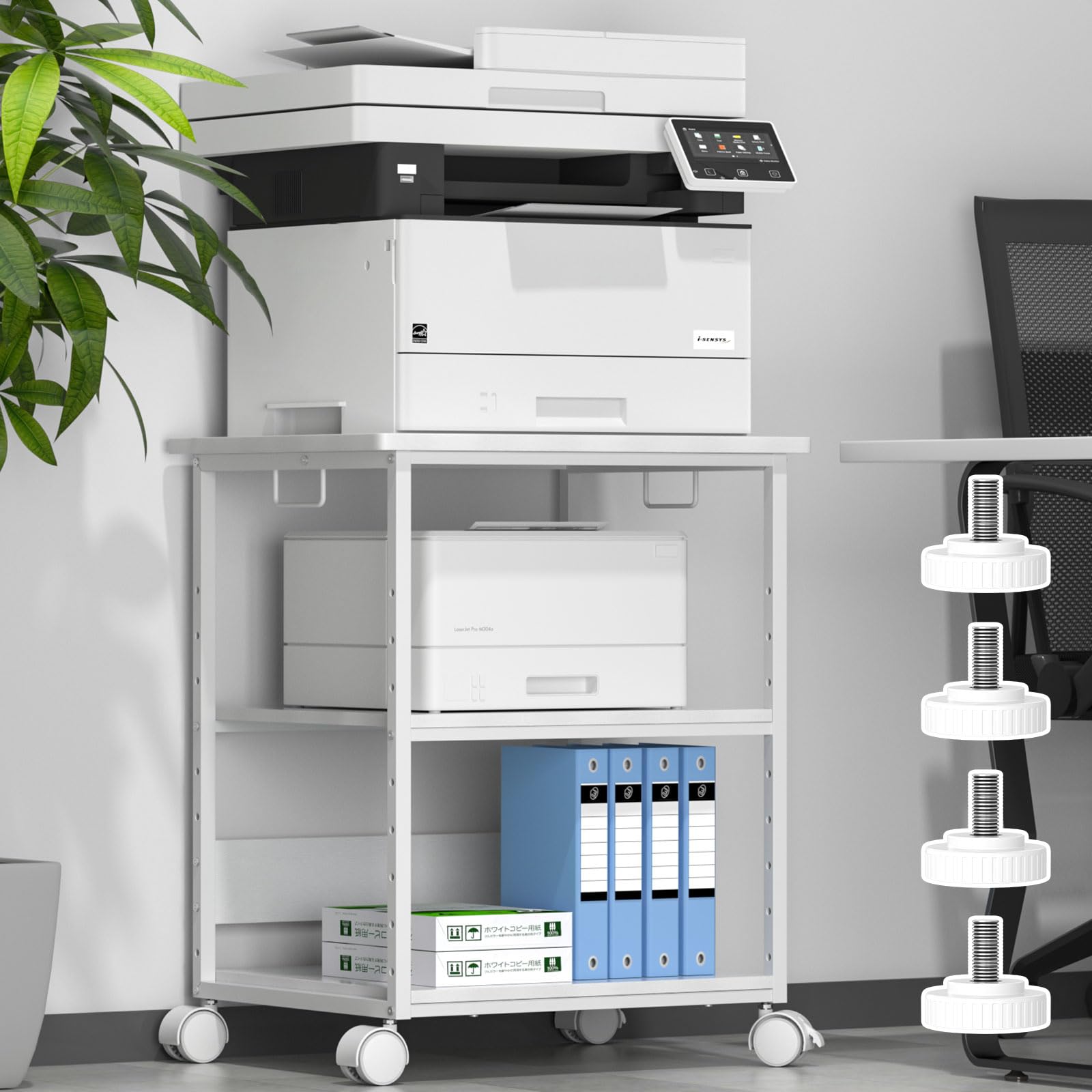 ・・【総耐荷重90Kg・プリンター台】 幅60×奥行50cmの広い天板は60Kgの耐荷重あり、インクジェット複合機、レザープリンタ、オーディオなど重いものを載せてもしっかり支えます。中棚と底棚はそれぞれ15Kg耐荷重があるため、用紙やインク...