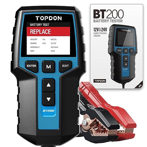 ・【12V/24Vバッテリーテスター】：TOPDON BT200 車用バッテリーテスターは、12Vと24Vの鉛蓄電池には対応できます。標準のフラッド、AGMフラットプレート、AGMスパイラル、ゲル、およびEFBバッテリーにはテストできます。...