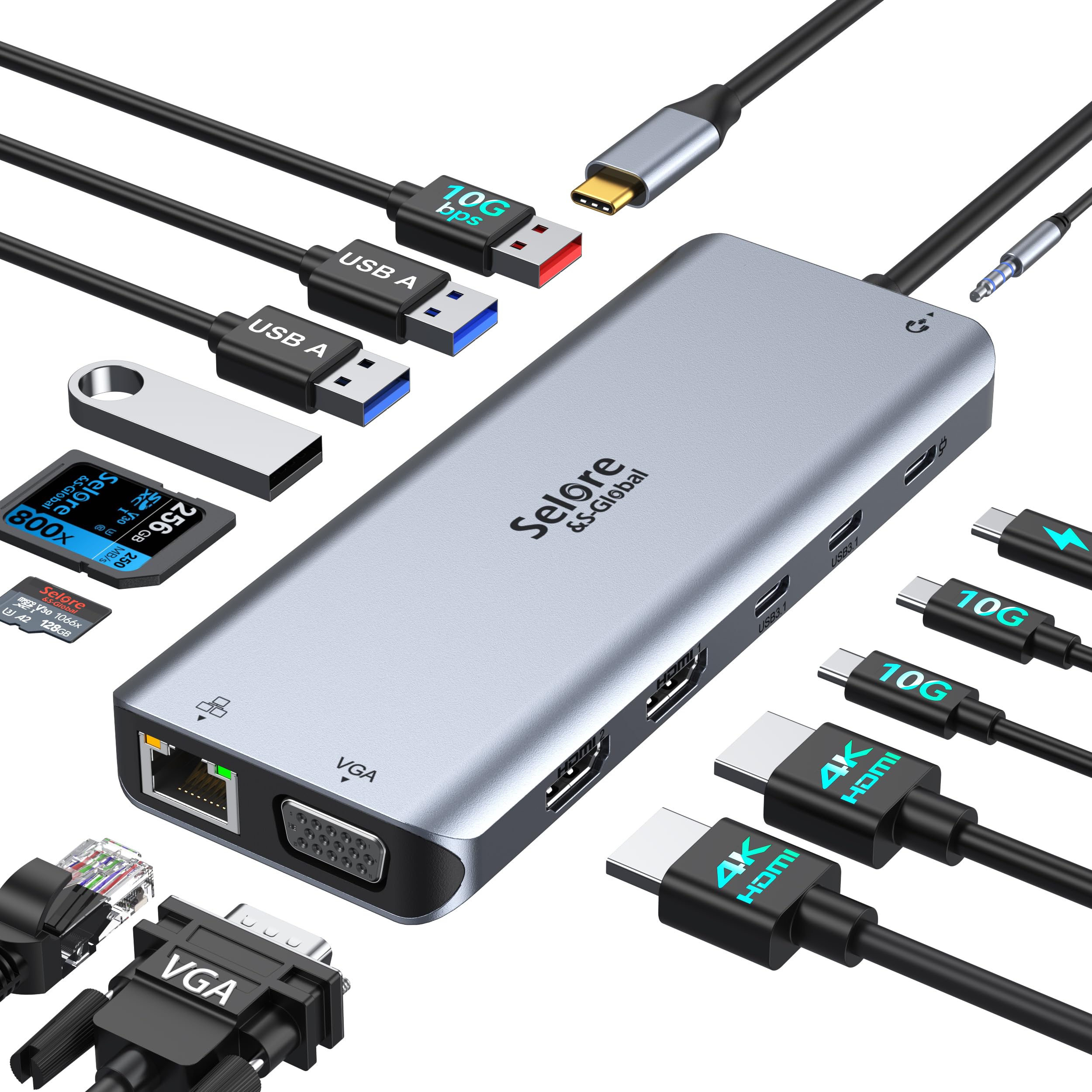 ・【usb c ドッキングステーション 3画面で作業できる】USB Type-Cポート搭載パソコンとあらゆる周辺機器を一括で接続して使用できるようにするドッキングステーションです。映像出力には、Selore USB C ハブ hdmiはTy...