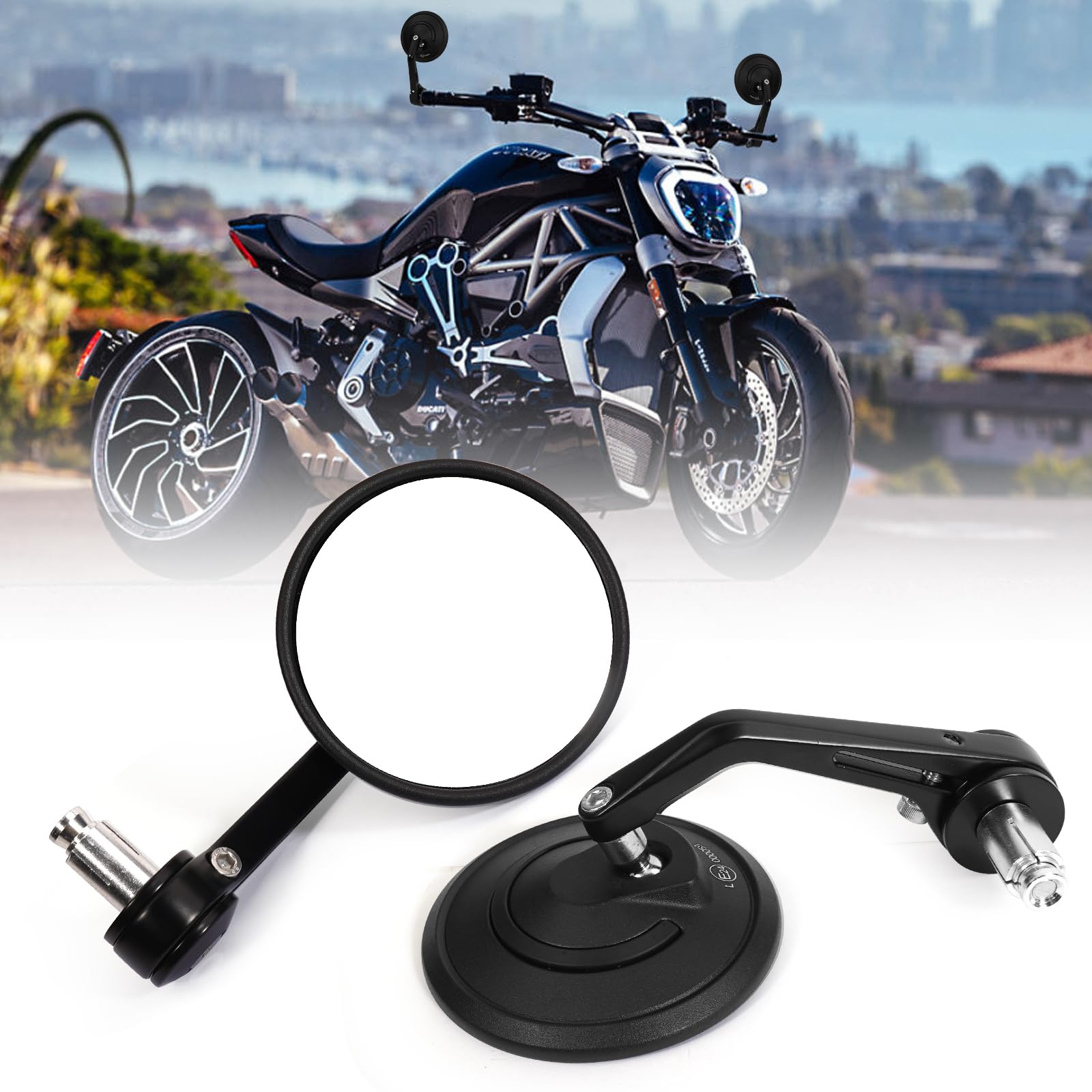 ・サイズ(約):オートバイミラー直径3.8インチ(96.52 mm)、全長7インチ(177.8mm)・機能:オートバイのハンドルバーにバックミラーを取り付けて、死角をなくし、運転中の安全を確保します。・ミラーセット:左右一対の丸いオートバイ...