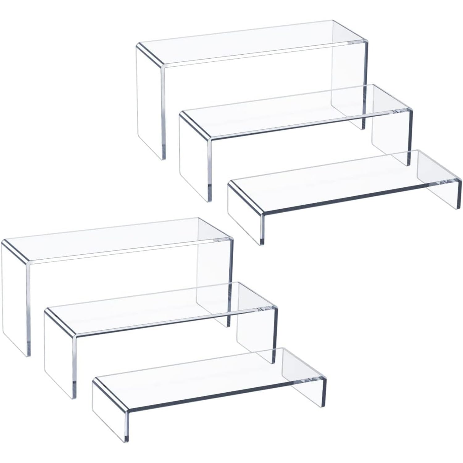 ・【商品仕様】展示用アクリルスタンド6個セットです。サイズ（cm）：22*7.62*11、21*7.62*7.6、20*7.62*3.8各2個ずつ。材質：透明アクリル。厚さ：3mm。推奨重量は500g未満です。透明なアクリルスタンドですので...