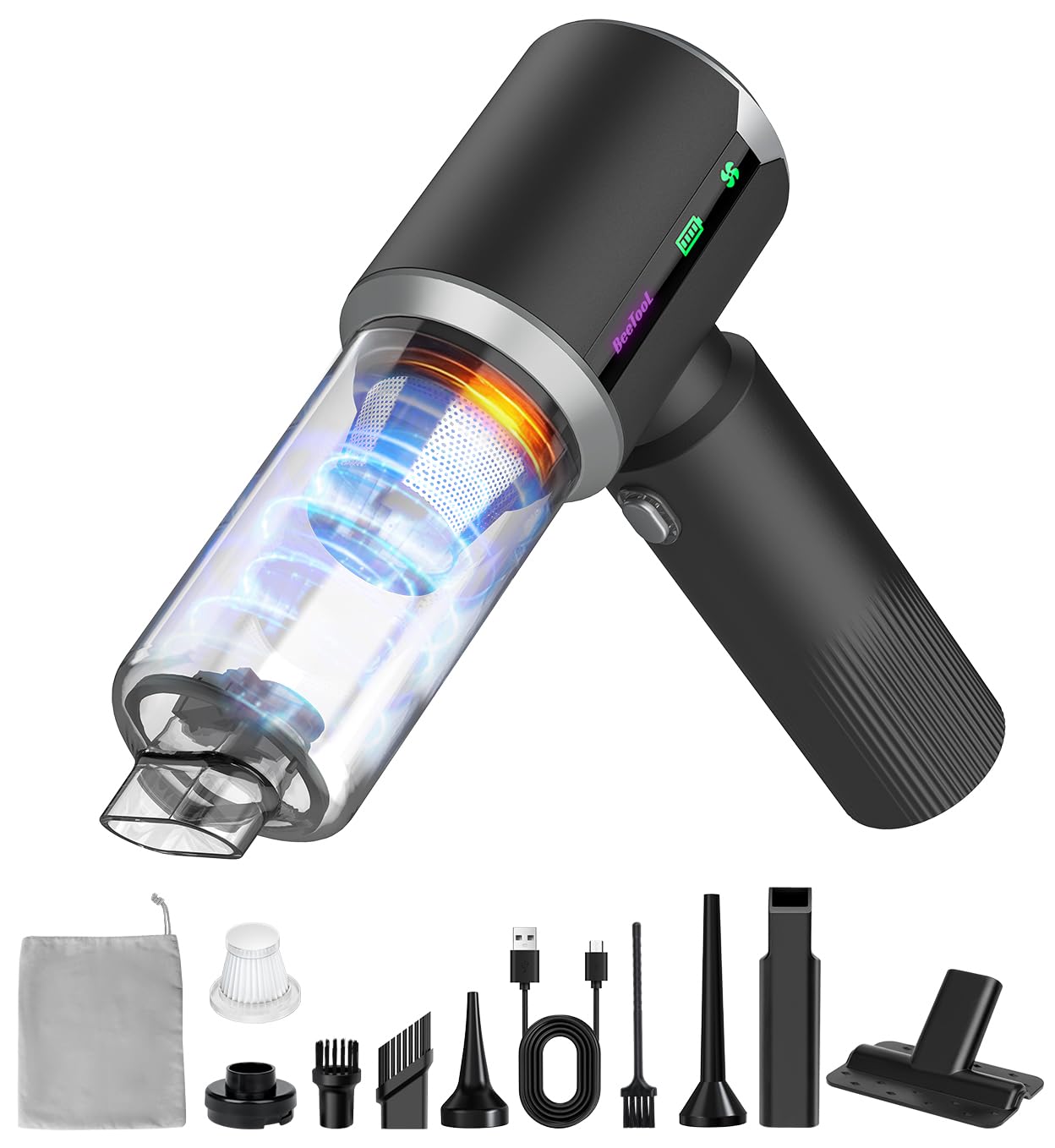 🥇✅【新開発！！LEDディスプレイ！！驚きの40KPa吸引力！3段階吸引力】BeeToolハンディクリーナーは先進的LEDディスプレイを搭載し、吸引力のレベルやバッテリー残量、充電状況などを一目で確認でき、より効率的な掃除を...