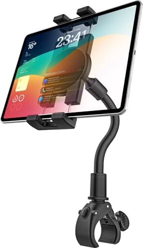 woleyi グースネック エアロバイク タブレット ホルダー フィットネスバイク iPad スマホ スタンド 角度調整可能 トレッドミル/ベビーカー/ポール取付 260mm スーパーロング アーム 360度回転 自由調節 安定性 日本語説...