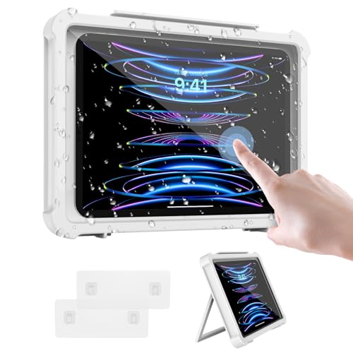 MoKo タブレット防水ケース お風呂 iPad お風呂 ケース タブレット/スマホ兼用 厚さ12mm/11inまでに対応 壁掛けホルダー 360°回転 防霧 貼り付けタイプ タッチパネル操作可能 浴室 洗面所 トイレ キッチン iPad ...