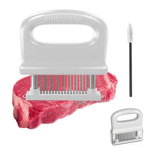 happykau ミートテンダライザー 肉叩き 48刃 肉筋切り器 ミートテンダー 肉 筋切り 筋きり器 手持ち 肉の筋切り器 肉たたき器 洗いやすい ジャガード 調味料が染み込み料理用 肉切り器 洗浄用ブラシ付き (ホワイト)ブランド: ...