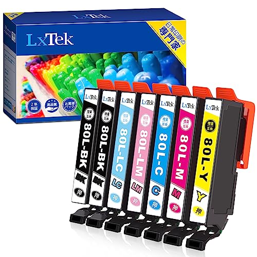LxTek IC6CL80L 互換インクカートリッジ エプソン(Epson)用 IC80L 80L とうもろこし インク 6色セット+黒1本(合計7本) 大容量/説明書付/残量表示/個包装 EP-982A3 EP-707A EP-807AR...