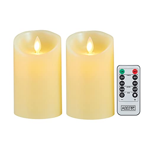 AnnTec ledキャンドル 【2点セット】 ledキャンドルライト キャンドルライト ロウソク ろうそく 電池式 暖色光 専用リモコン付 自動消灯タイマー 本物の炎のようにゆらめく 火を使わない ゆらゆら揺れる 安全 省エネ （直径7....