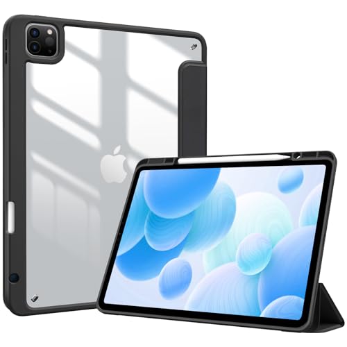 ProCase iPad Pro 12.9 ケース 第6/5/4/3世代に適用（2022 2021 2020 2018) 透明 クリアバックカバー ペン収納 耐衝撃 三つ折り スタンド スマートカバー - ブラックブランド: ProCase...