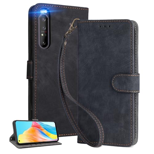UnivoColors Sony Xperia 1II（SO-51A/SOG01） 手帳型 スマホケース 携帯カバー 高級合皮 RFIDブロッキング カード収納 専属ストラップ同梱 マグネット開閉 横置きスタンド機能 放熱性 着脱しやすい ...