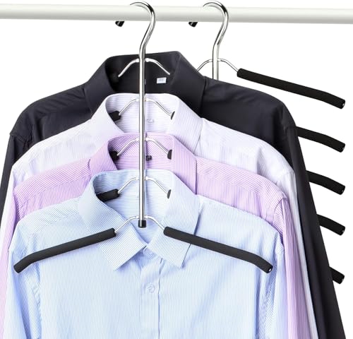 Hangerspace ハンガー 収納 かたくずれ防止 洋服収納 ステンレス 滑らない 省スペース 跡がつかない ワイシャツ Tシャツ コート セーターハンガー 衣類収納 クローゼット収納 5段 幅40cm 2本組・【滑らないハンガー】ハン...