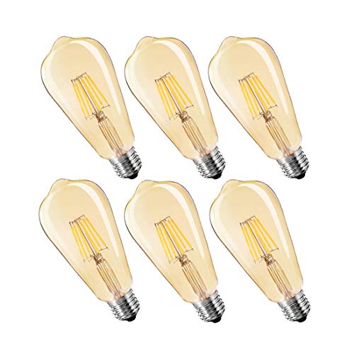 ST64 フィラメント LED電球 エジソンランプ E26口金 (6W) 50W形相当 電球色相当2700K 広配光タイプ 360度発光 LED電球 茶色 クラシック レトロ電球 シャンデリア用LED電球 調光器対応 (6個入)ブランド: ...