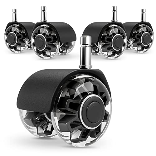 プラグイン椅子キャスター 交換 - 11MM X 22MM（5個セットウレタンキャスター）300KG高い耐荷重、スライディング静音、OAチェア、オフィスチェア、ゲームチェア用、床を保護、すべての床に適している (ブラック)ブランド: Omy...