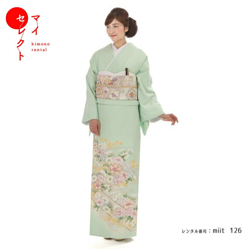 &nbsp;&nbsp;&nbsp;&nbsp;&nbsp;&nbsp;さわやかグリーンですっきりとした美しさにこちらは、明るいグリーンがさわやかな印象の色留袖です。miit_125のピンクの色留袖と色ちがいになります。白やピンクの吉祥花が...