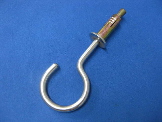 ステンレス吊りフック(カットアンカー付)QH-6です。太さ6ミリ、長さ85ミリ、内径32ミリ、全長117ミリです。