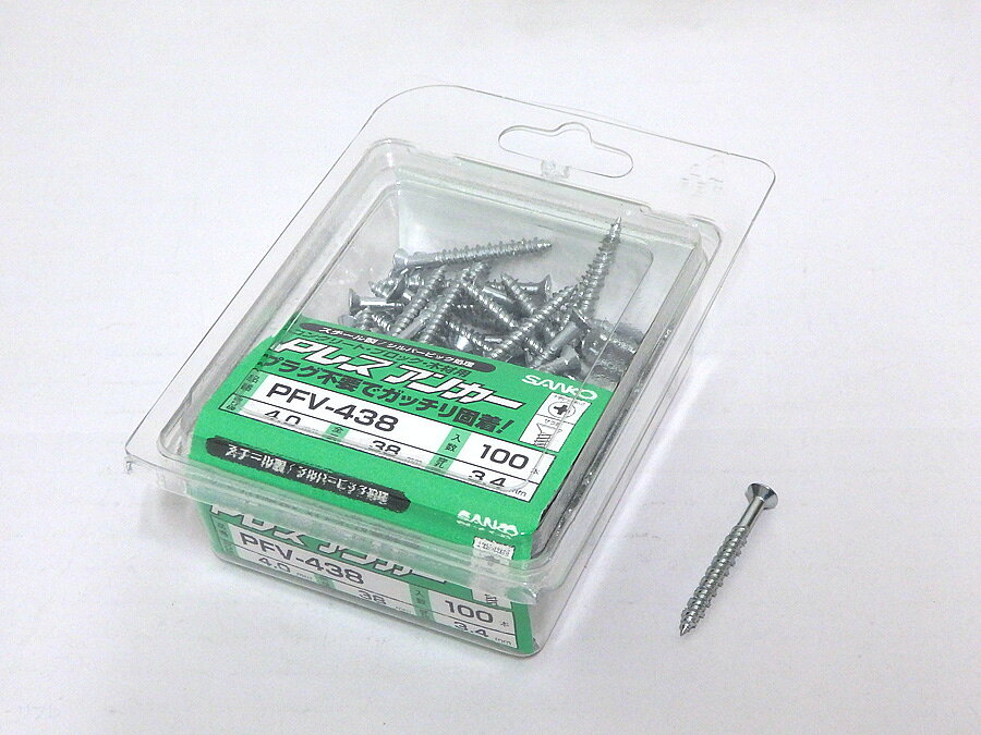 サンコーテクノ製Pレスアンカー PFV-438 です。 スチール製。シルバービック処理。 100本入。 【特長】 ●プラグ不要のため、穿孔径は小径でよい ●高いねじ山と低いねじ山の両機構で相手材にしっかり固着 【用途】 ●配線・配管用サドル...