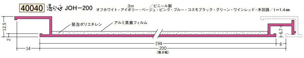 浴室天井材 湯らっくす 40040 創建 浴室天井材 湯らっくす JOH 天井用 JOH-200 3m t=1.4mm ビニール製 40040-3 お届け先が法人様限定です