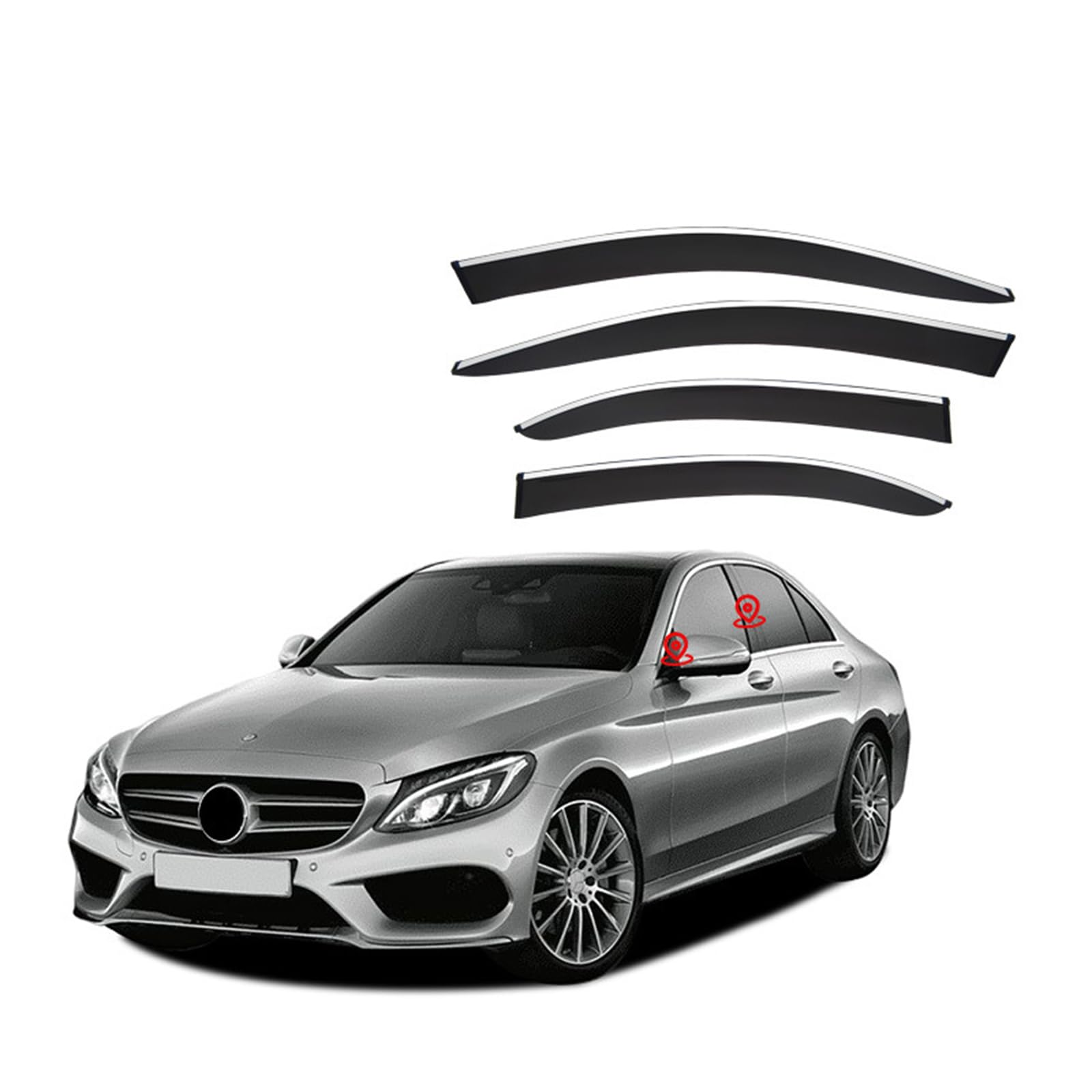 🚗【対応車種】メルセデス・ベンツ Cクラス セダンW205 2015~2021年 専用 ドアバイザー。 🚗【高品質の素材】耐久性と表面の美観に優れた高品質のPCメッキサイドバイザー。優れた光透過効果を持ち、遠...