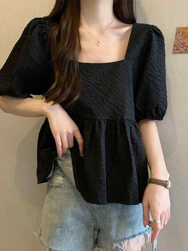 半袖シャツ レディース フレンチスタイ レディースファッション 超目玉商品 A:黒 B:白 M L XL 2XL 3XL 4XL