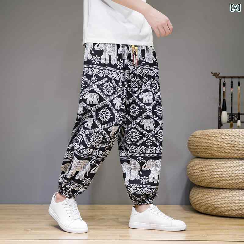 生地機能:防汚素材構成:コットン79.リネン21エスニック パンツ アジアン プリント ズボン パンツ 続々登場 A:CK901 白象柄 B:CK901 コーヒー象柄 C:CK901 城堡柄 D:CK901 ダークネイビー E:K299 デ...