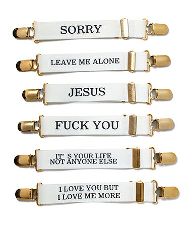 1.SORRY 2.JESUS 3.LEAVE ME 4.FUCK YOU 5.IT'S YOUR 6.I LOVE YOU ▼製品説明 【by CAMBIO】 --CAMBIO -- ミニサイズのサスペンダー。ワードやグラッフィックがアク...