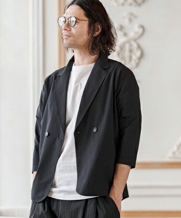 Navy Black ▼製品説明 【by CAMBIO】 --CAMBIO -- 175cm B90-W73-H89 靴26.5cmのモデルがMサイズを着用。ポコポコとしたシボ感が特徴的なダブルテーラード7分袖カーディガン。ジャケットとカー...