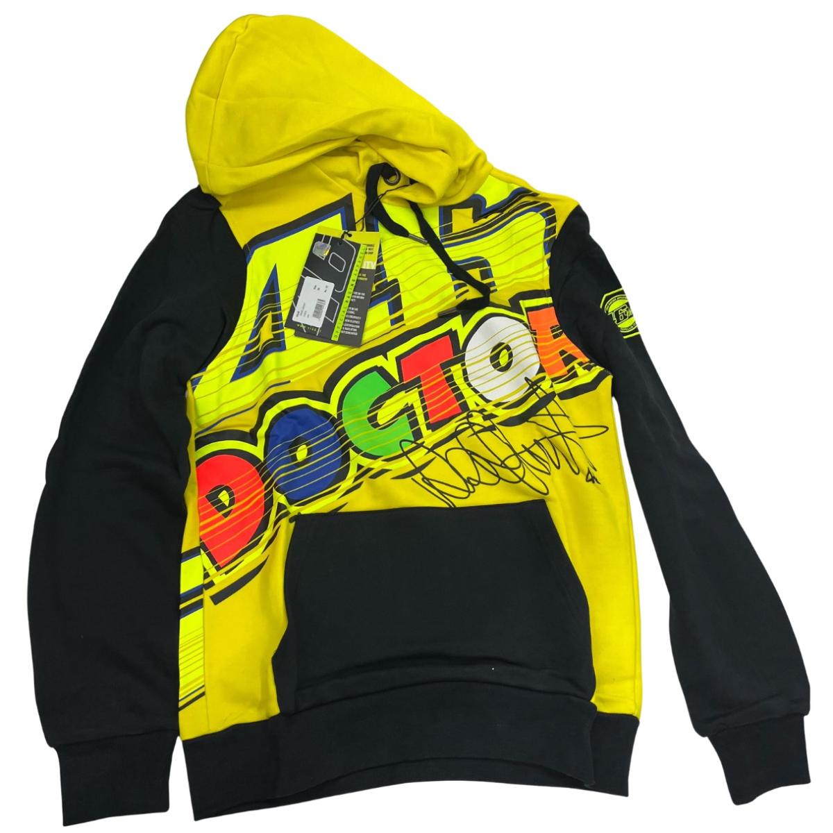 　　ヴァレンティーノ ロッシ ドクターVR46フーディメンズXS長黄黒　レース色移りあり ブランド VR46 色・柄 イエロー 素材 棉80ポリエステル20％ 仕様 中国 サイズ(cm) メンズXS 付属品 1枚　タグ付き レースの色移りが...